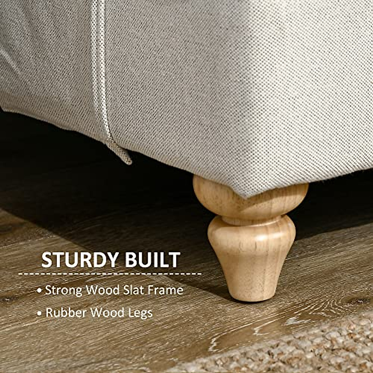 HOMCOM 3-Seater Sofa Couch, 71" Modern Linen Fabric Sofa with Rubber Wood Legs and Slatted Frame for Living Room, Bedroom and Apartment, Cream White