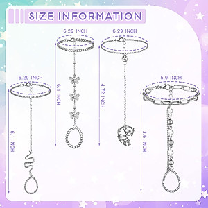 6 Pieces Finger Ring Bracelet Linked Rhinestone Hand Harness Chain Slave Bracelet with Ring Everyday Jewelry for Women Girls (Simple)