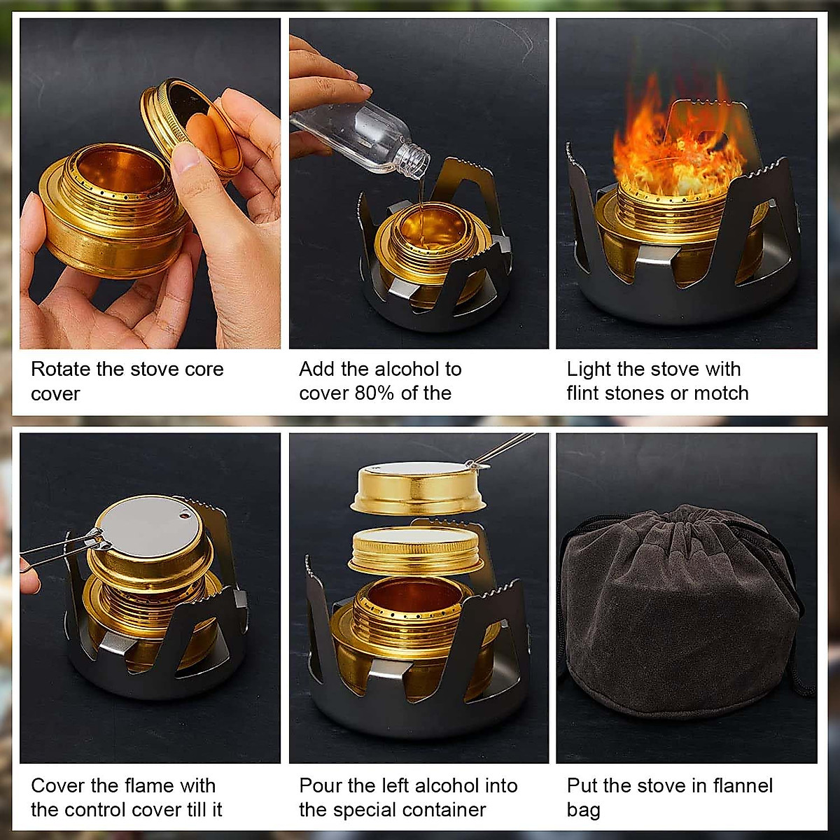 Mini Alcohol Backpacking Stove,Lightweight Brass Spirit Burner with Aluminium Stand, Portable Backpacking Stove for Camping, Hiking,Picnic (Gold)