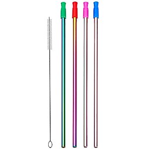 Wobye 12'' Tall Metal Straws Replacement for Stanley Quencher 64 40 30oz Cup, 4 Pack Long Stainless Steel Straw with Silicone Tip Cleaning Brush for Simple Modern Trek 40oz Tumbler