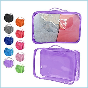 Large Clear Travel Packing Cube/See-Through PVC Organizer for Suitcase/Multipurpose Pouch w/Handle/Dress Shirts, Pants, Cashmere, Sweaters & Seasonal Linen Storage Protection (Lilac)