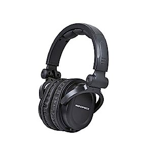 Monoprice Premium Hi-Fi DJ Style Over-The-Ear Pro Headphones with A Single-Button Inline Microphone/Controller - Black