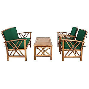 SAFAVIEH Outdoor Collection Fontana Natural/ Green Cushions 4-Piece Conversation Patio Set