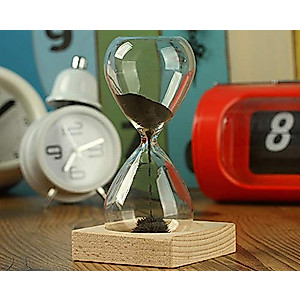YLTIMER Magnetic Hourglass Sand Timer 1 Minute: Large Sand Clock with Black Magnet Iron Powder & Wood Base, Sand Watch 1 Min, Hand-Blown Hour Glass Sandglass for Office Desk Home Decor