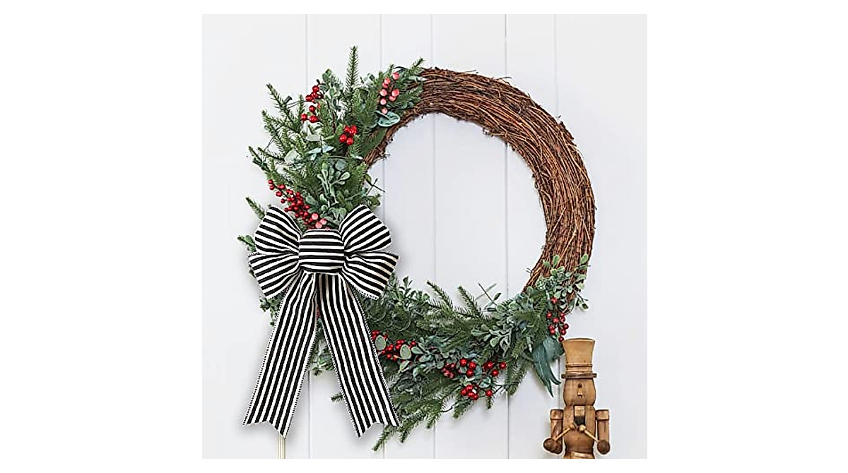 Elegant Black & White Striped Bows for Holiday Decor | 6-Pack