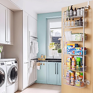 Over the Door Pantry Organizer, W17.5inch Wider Metal Over the Door Organizer, 6-Tier Pantry Door Organizer Spice Rack for Easy Install, 60 LBS Load Over the Door Storage, L17.5W6.7H53.7inch, White