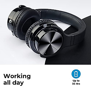 Reverbix E7 PRO Active Noise Cancelling Headphones Overhead Bluetooth with Mic for Phone-Call, Comfortable Wireless & Light Weight, Deep Bass, 35-Hour Battery Life, Bronze Black