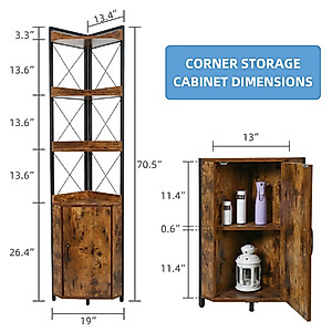 DRDINGRUI Tall Corner Shelf Cabinet, Corner Storage Cabinets,70.9'' Height 5-Tier Bookshelf Stand,Corner Plant Stand, Rustic Style Rack for Home,Kitchen,Living Room Storage