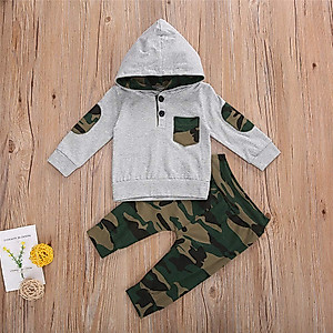 Infant Toddler Baby Camo Hoodie Set Boy Fall Camouflage Pullover Hoodies Sweatshirt Long Pants Outfit Clothes (Grey,18-24 Months)