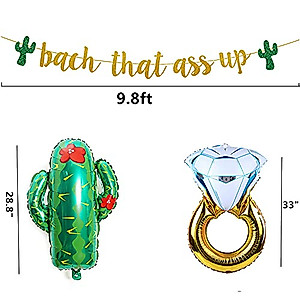 Mexico Fiesta Bachelorette Party Supplies Bach That Ass Up Party Banner Glittery Cactus Ring Banner Plus Cactus Balloon Diamond Ring Balloon for Bridal Shower Bubbly Bar Party Decorations