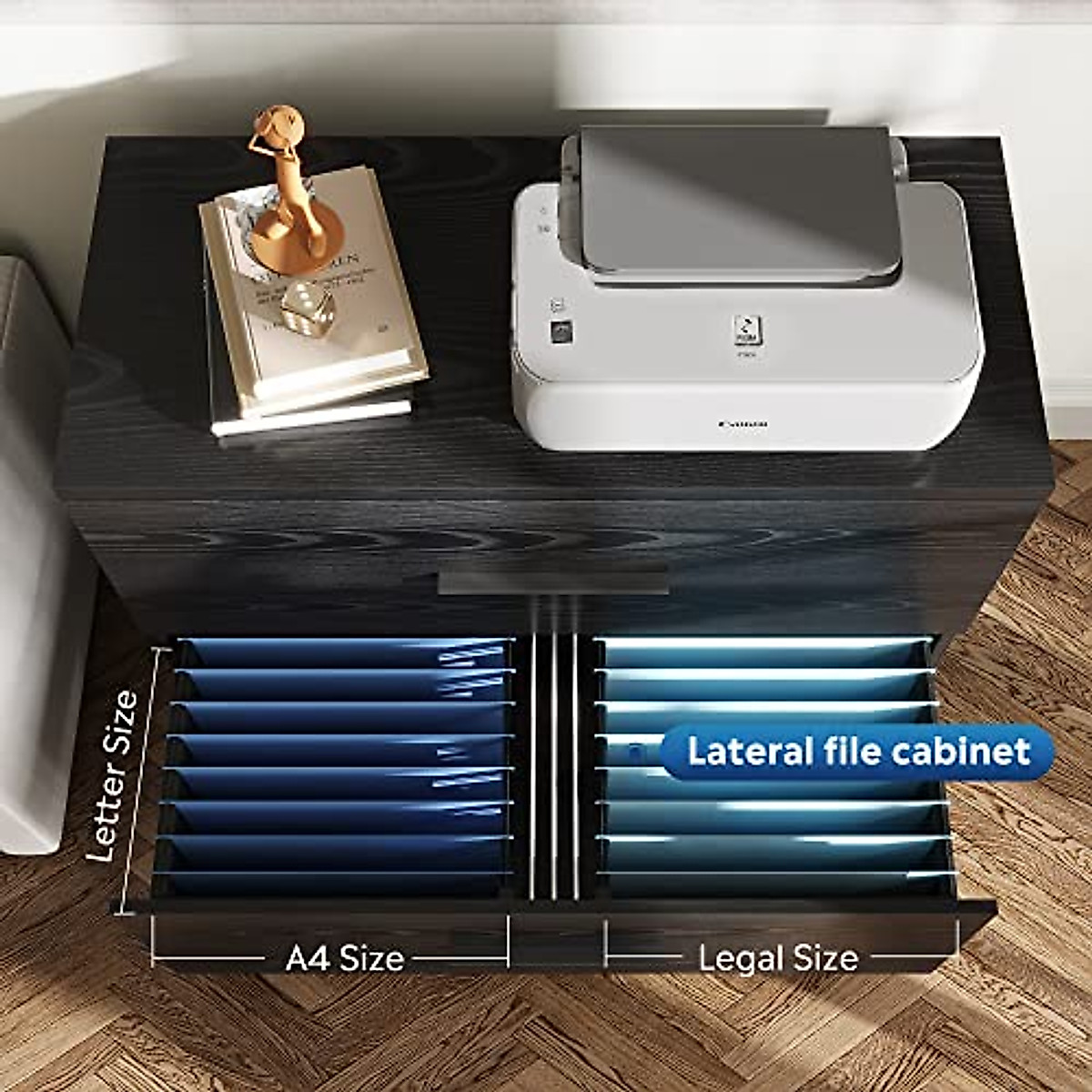 DEVAISE 2 Drawer Wood Lateral File Cabinet with Anti-tilt Mechanism, Storage Filing Cabinet for Home Office, Black