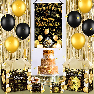 Retirement Gift Bag with Tissue Paper Set Large Black and Gold Happy Retirement Wrapping Gift Bag and Greeting Card for Men Women Office Coworker Farewell Going Away Party Favors Wrap Bags Supplies
