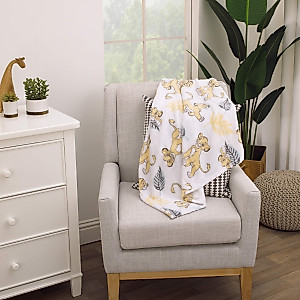 Disney Lion King Super Soft White, Yellow, Green Simba Leaves French Fiber Baby Blanket, White, Green, Yellow