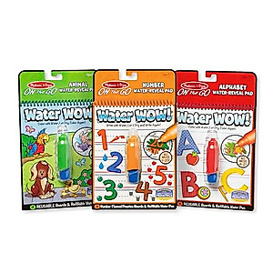 Melissa & Doug On the Go Water Wow! Water-Reveal Activity Pads, 3-pk, Animals, Alphabet, Numbers - 3-Pack Of Reusable No-Mess Travel Activities For Kids