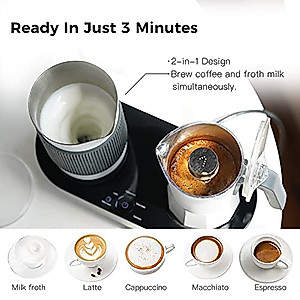 SEVEN&ME Espressor Machine black & white Coffee Maker, with Milk Froth All-in-One Espresso Machine Combination, Latte Cappuccino Macchiato Espresso Electric Moka Pot, One Click Smart Operation（8.66"）
