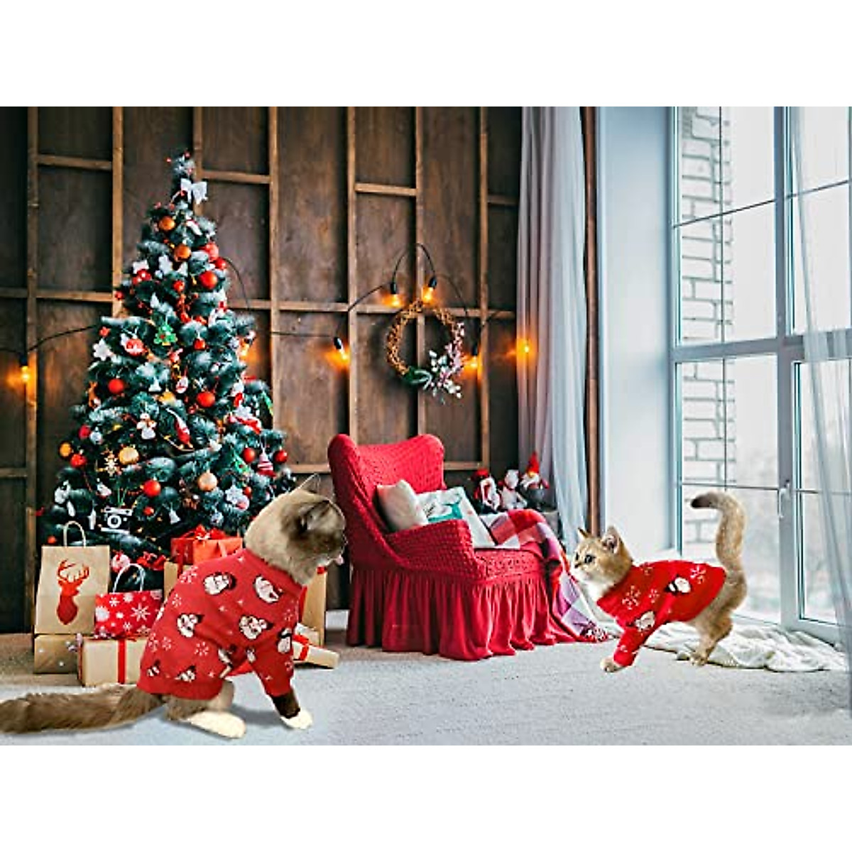 ShuRung Christmas Dog Sweater Costume Xmas Cat Knitwear Clothes with Christmas Tree Snowflakes Pattern Red Dog Winter Sweater for Kittens Small Dogs Cats (Medium)