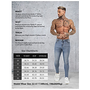 Mens Jeans Slim Fit Light Blue Distressed Skinny Jeans for Men Buckle Tapered Denim Jeans Stretch Fit Long Jean Pants