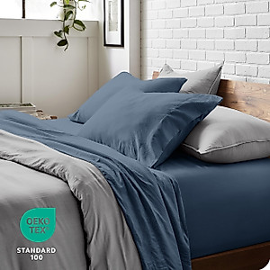 Bare Home Ultra Soft Washed Microfiber 3 Piece Sheet Set, Linen-Like Look, Easy Care, Hypoallergenic, Deep Pocket up to 15”, 1 Fitted Sheet, 1 Flat Sheet, 1 Std. Pillowcase (Twin, Bering Sea)