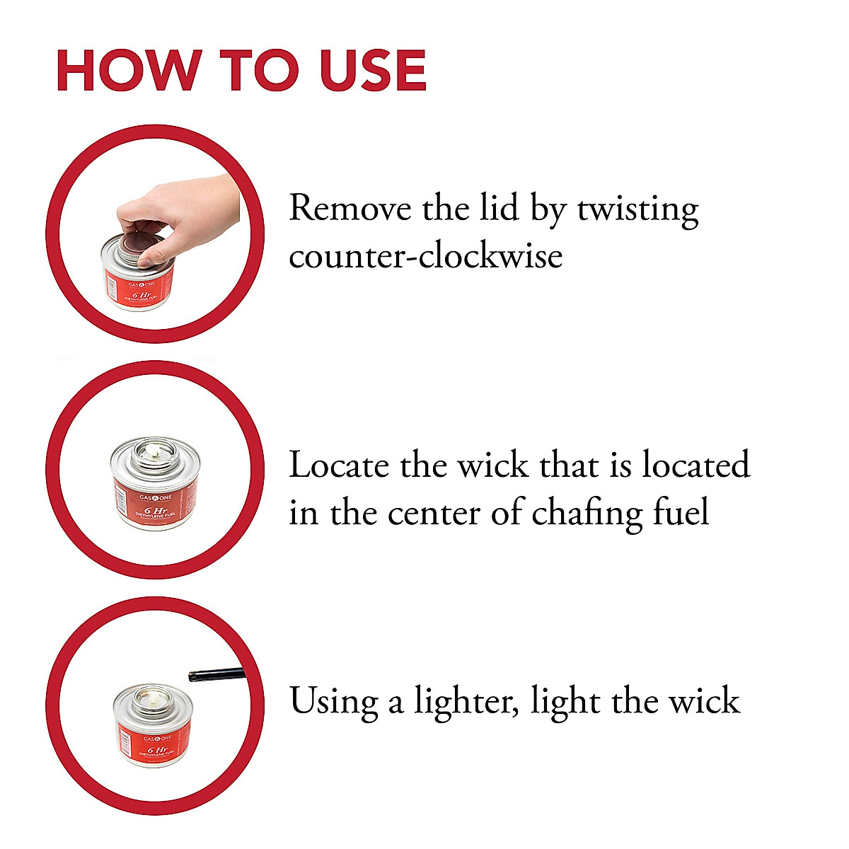 GASONE Gas One 1 pc-6 Hr Cooking Wick Liquid Safe Fuel for Chafing Dish, RED