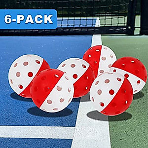 PORSVIK Outdoor Pickleball Balls,40 Holes Two-Colored Pickleballs,Designed for Training Spin,Meet USAPA Standard,Double Tone,6 Pack (Outdoor Red/White)
