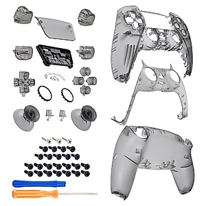 eXtremeRate Full Set Housing Shell with Buttons Touchpad Cover, Clear Black Custom Replacement Decorative Trim Shell Front Back Plates Compatible with ps5 Controller BDM-030 BDM-040