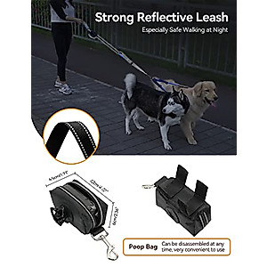 YOUTHINK Double Dog Leash, Dog Walking Leash 2 Dogs up to 180lbs, Comfortable Adjustable Dual Padded Handles, Bonus Pet Waste Bag (Double Dog Leash)