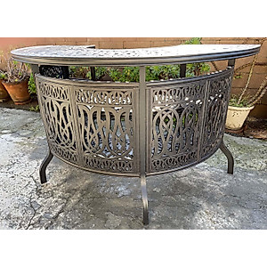 Cast Aluminum Outdoor Curved bar Table with Storage Patio Furniture Desert Bronze.