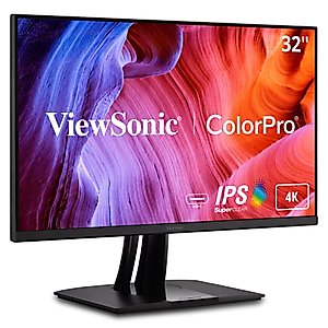 ViewSonic VP3256-4K 32 Inch 4K UHD IPS Ergonomic Monitor with Ultra-Thin Bezels, Color Accuracy, Pantone Validated, 60W USB C