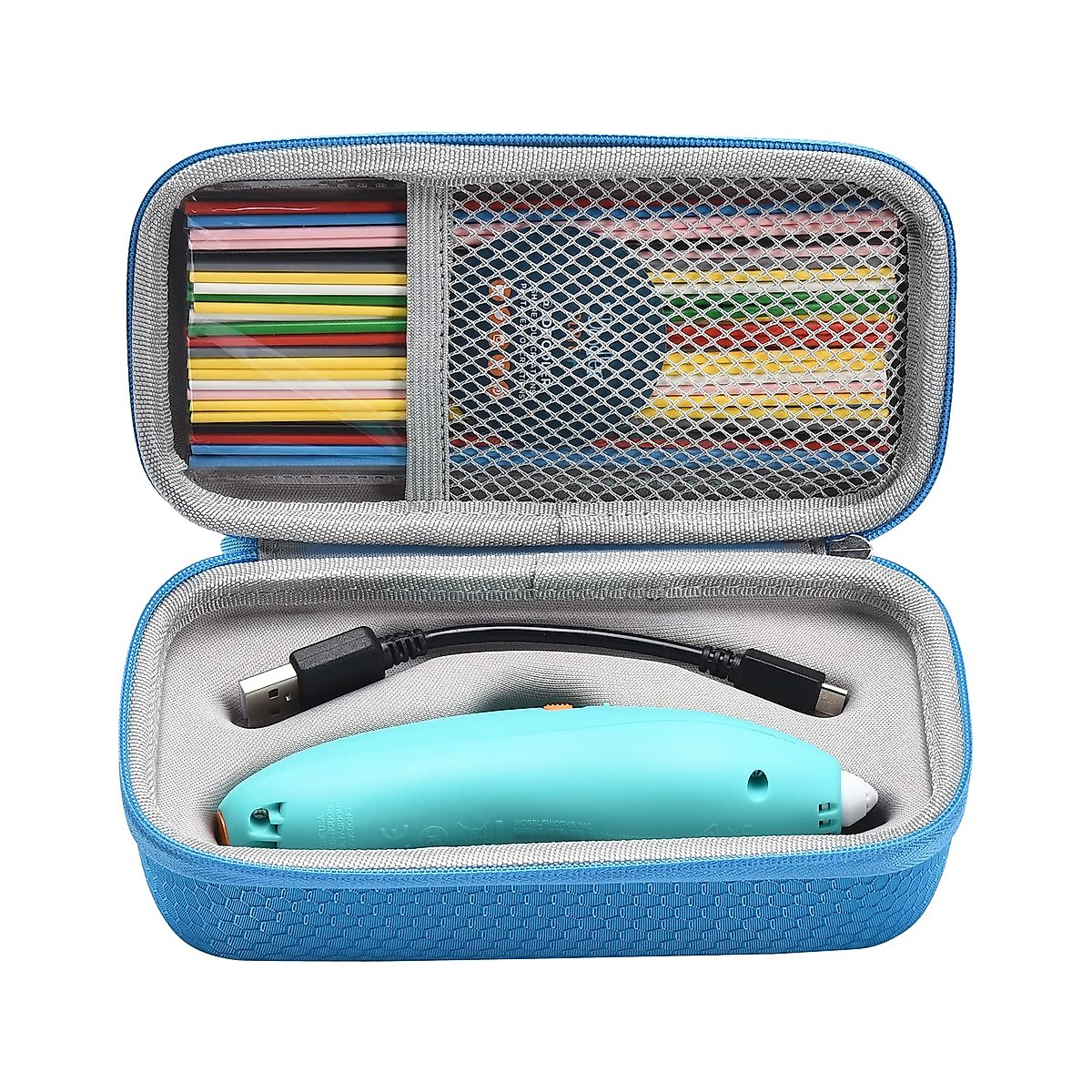 VGPDHJ 3D printer storage box, suitable for 3Doodler Start+ Essentials 3D printer, portable storage case, can store USB data cable and 3D printing pen (Blue)