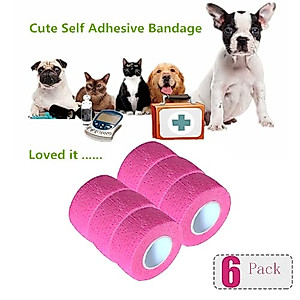 Baisunt 6 Pack 1 Inches Cohesive Bandage Self Adhesive Wrap Elastic Self Adherent Vet Wrap Breathable Self Stick Tape for Wrist, Ankle, Sports, Tatoo Wrap(5 Yards, Pink)