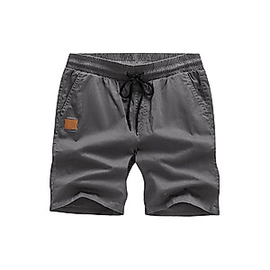 JMIERR Mens Casual Shorts - Cotton Linen Drawstring Summer Beach Stretch Twill Chino Golf Dress Shorts Shorts with Pockets Elastic Waist, 2XL, A1 Grey2