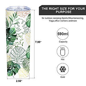 TUMBTU Monstera Leaf Tropical Leaves Birthday Tumbler Gifts 20oz Tumbler With Lid Vacuum Stainless Steel Coffee Mug Stemless for Home Office (Pack of 1)