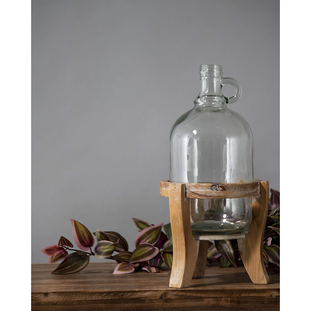 Foreside Home & Garden Glass Growler Vase with Natural Wood Stand