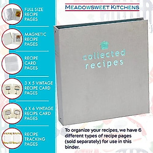Meadowsweet Kitchens Recipe Binder with Dividers and Labels - Recipe Book Binder, for Recipe Cards, Full Size Recipes/Clippings, Recipe Organizer Book, Make Your Own Cookbook - Turquoise & Gray