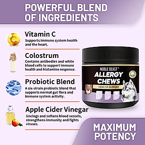 Noble Beast Dog Immune & Allergy Supplement - Itch Relief - Probiotics for Dogs - Skin & Seasonal Allergies - All Natural - Soft Chews with Hemp and Colostrum - Chicken Flavor - 120 Count