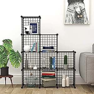 C&AHOME Wire Cube Storage, 9-Cube Organizer Metal, Wire C Grids Storage, Storage Bins Shelf, Modular Bookshelf, Closet Cabinet Ideal for Home, Living Room, Office 36.6”L x 12.4”W x 48.4”H Black