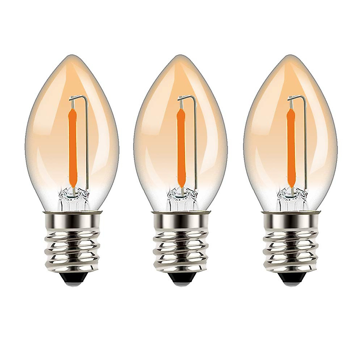 Tsunetani-C7 Edison LED Filament Mini Night Light Bulbs 0.5W Equivalent to 5 Watt Incandescent - E12 Candelabra Base 2200K Ultra Warm White for Home Decorate LED Village Bulb - 3Pack (Amber Glass)