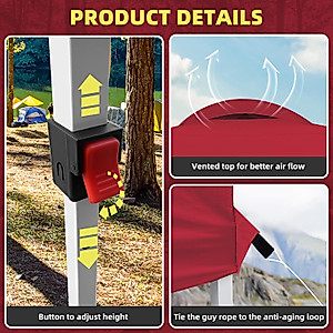 VOYSIGN 10x10 Pop Up Canopy Tent, Outdoor Instant Sun Shelter - Red, Included 1 x Rolling Storage Wheeled Bag, 4 x Weights Bags, 4 x Guylines, 8 x Stakes
