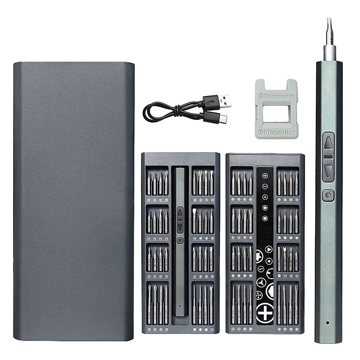 EFAITHFIX Electric Screwdriver Set, 66 In 1 Cordless Mini Power Precision Screwdriver Kit with 64 Bits, Rechargeable Portable Magnetic Repair Tool Kit with LED Lights for Phone Laptop Watch Jeweler