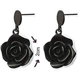 Gold Plated Rose Flower Earrings Black flowers Dangle Drop Earrings Bridesmaid Gift for Women (Black)