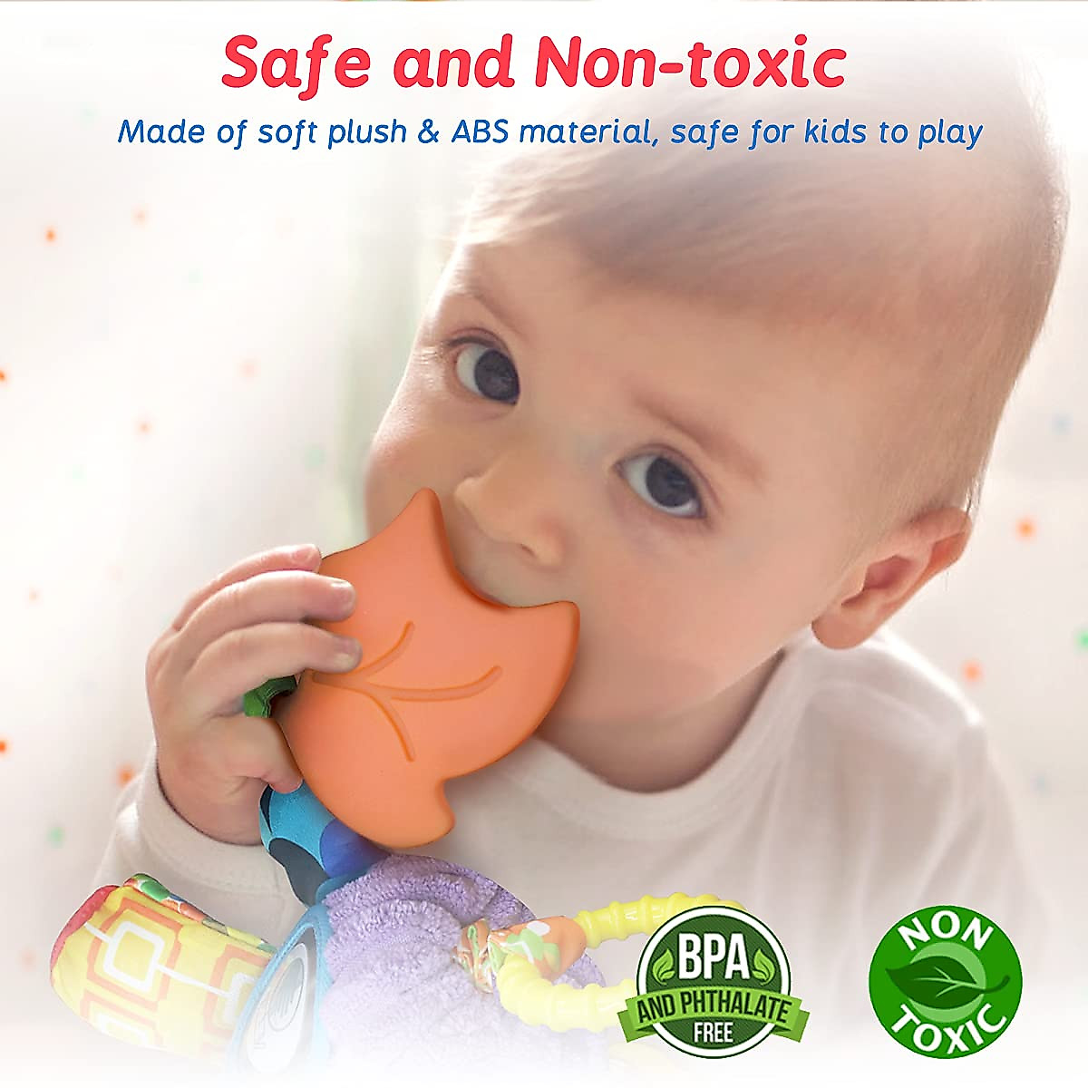 Car Seat Toys Baby Toy Infant Toy with Musical Box Stroller Toys Crib Toy Development Toy with Rattles Crinkle Teether Magic Mirror, Stroller Clip-On Carseat Cot Crib Bed Hanging Toy - Elephant