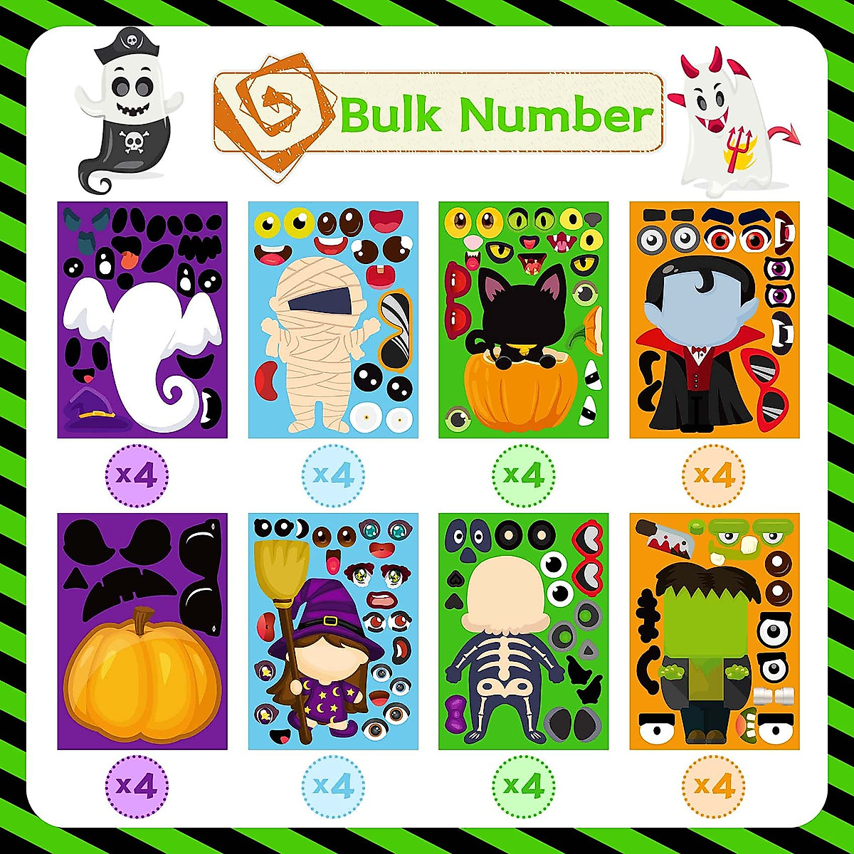 Halloween Stickers for Kids 32PCS Halloween Games for Kids Halloween Make a Face Stickers Jack-O-Lantern Sticker Cute Halloween Stickers Halloween Arts and Crafts for Kids