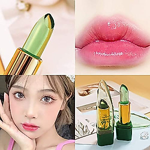 Amazfly 2 Pcs Aloe Vera Lipstick, Clear Jelly Lipsticks, Magic Temperature Color Change Lipstick Lip Blam Moisturizing Long Lasting Lip Makeup (2Pcs)