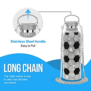 Liquid TuNes Soccer Bling Water Bottle Stainless Steel Thermal Bottle, Insulated Refillable Glitter Water Bottle with Chain, Great Gift Idea for Girls(500ml/16.9 oz)