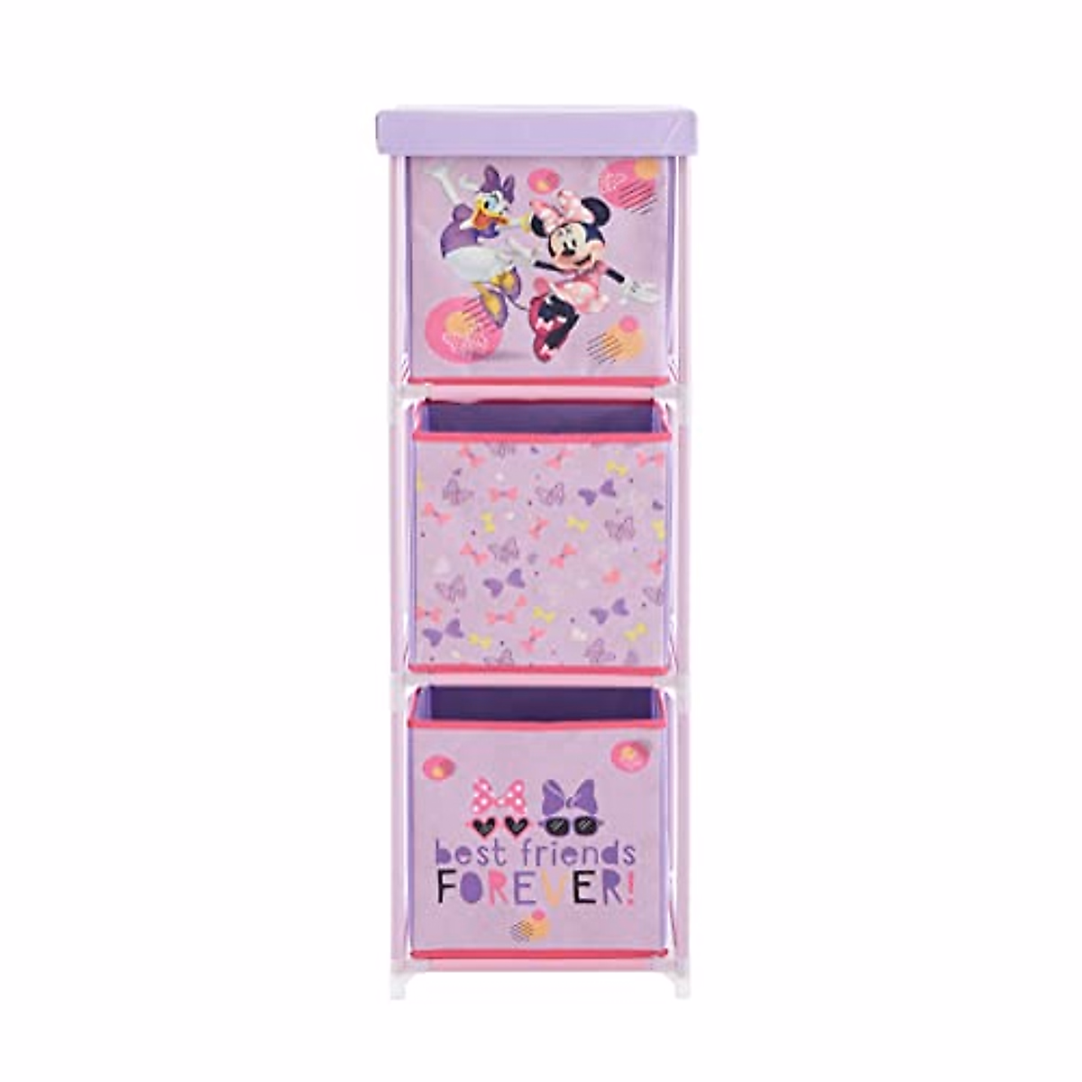 Idea Nuova Disney Minnie Mouse 3 Tier Fabric Storage Organizer with 3 Cubes and Removable Lid