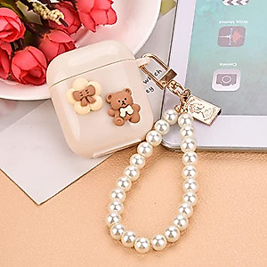 Mainrenka Cute Kawaii AirPods 2nd 1st Generation Case Aesthetic for Women and Girls with Pearl Chain Smooth Soft Protective Cover