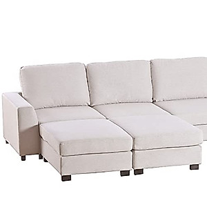 Eafurn Convertible Modular Sectional Double Extra Wide Chaise, 130.7" U Shaped Corner Movable Ottoman,6 Seater Oversized Upholstery Sofa & Couches Living Room Furniture, Beige