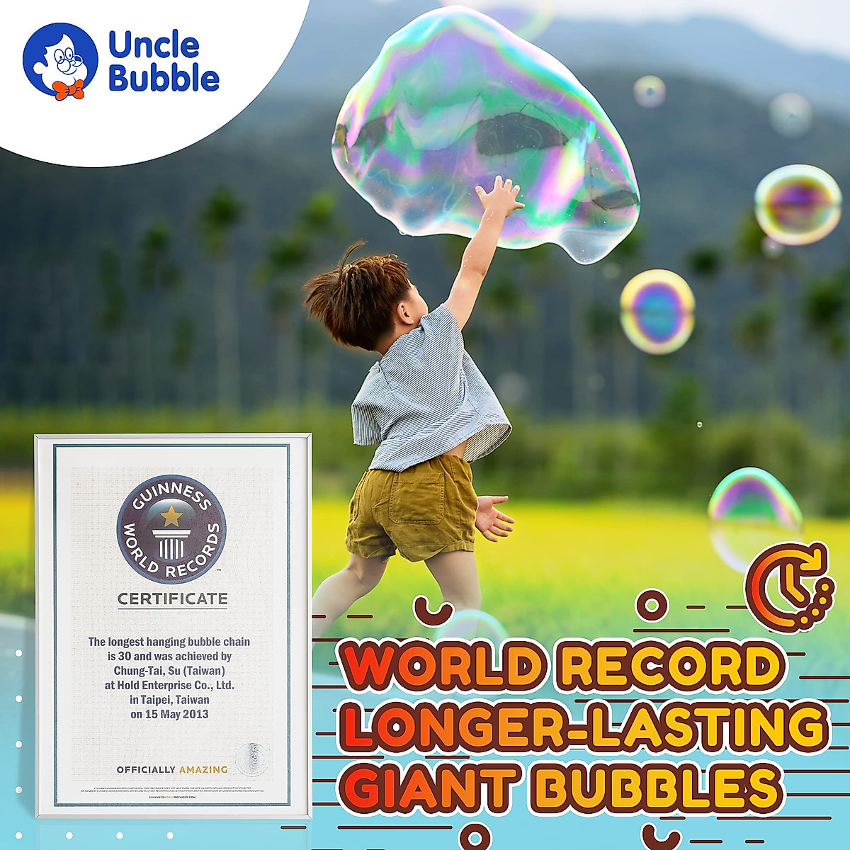Uncle Bubble Giant Bubble Wands | 3-Piece Set Pack - includes Wand, Big Bubble Sword and 8oz Ultra Bubble Solution | Outdoor Toy for Kids, Boys, and Girls (Giant Bubble Wands, UB112, 1, UB112)