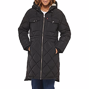 Levi's Women's Soft Sherpa Lined Diamond Quilted Long Parka Jacket (Standard & Plus Sizes), Black, XX-Large