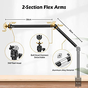 PICTRON VIJIM LS06 Flexible Arm Detachable 2-Section Magic Arm with 1/4" Interface Mount on Any Camera Desk Mount Stand for Overhead Shooting